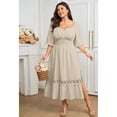 AURA Pleated Square Neck Puff Sleeve Dress Solid Color A-Line Long ...