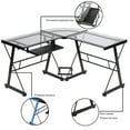 L Shaped Desk Office Computer Glass Corner Desk With Keyboard Tray Set ...