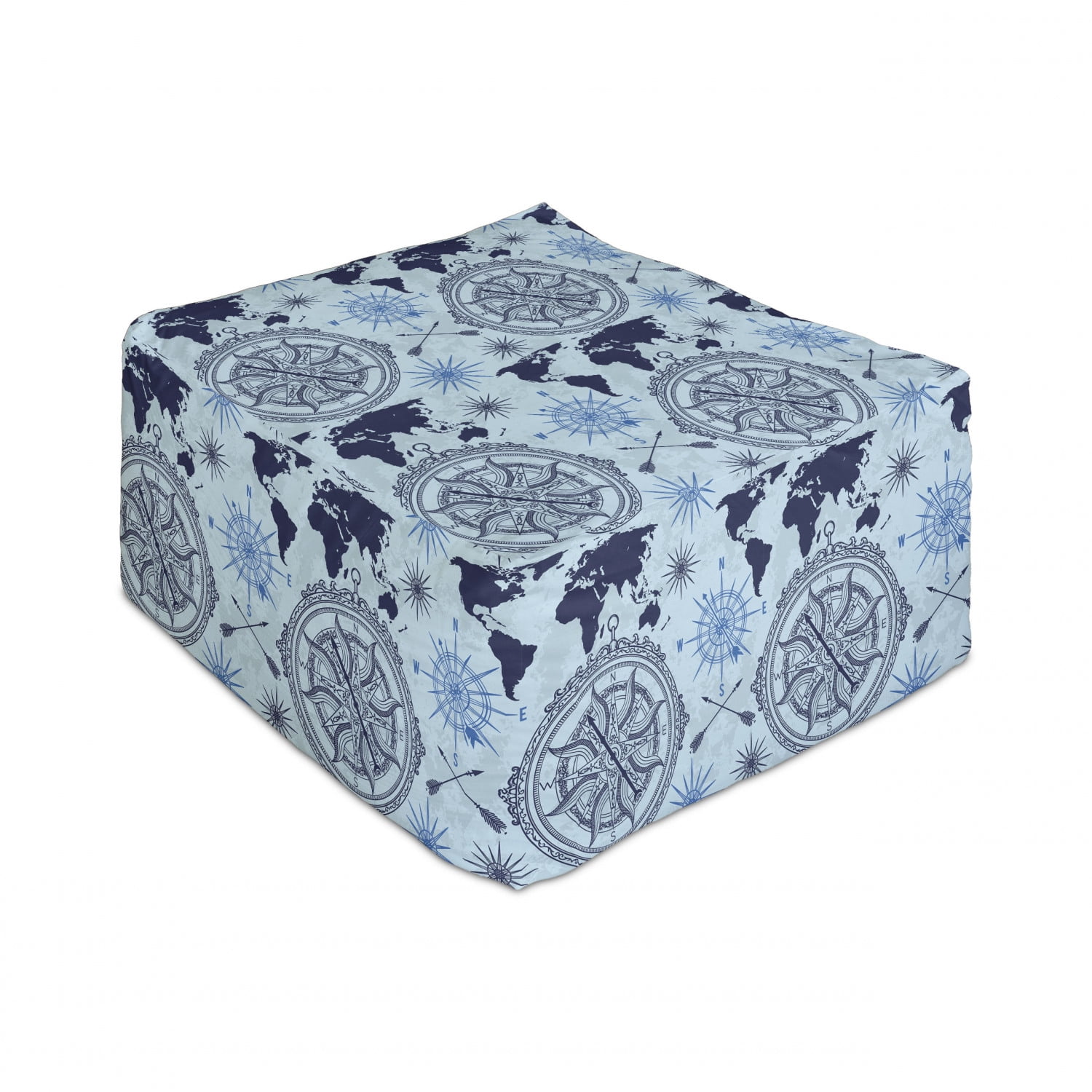 Compass Rectangle Pouf, World Map Pattern Vintage Inspirations Arrows ...