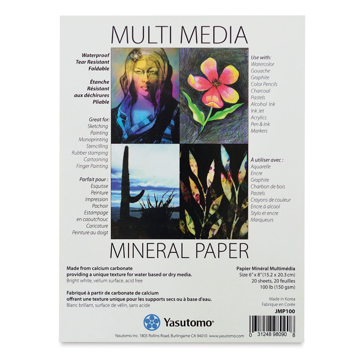 Yasutomo Mineral Paper Artist Pad - 6" x 8", 20 Sheets, 100 lb (150 gsm ...