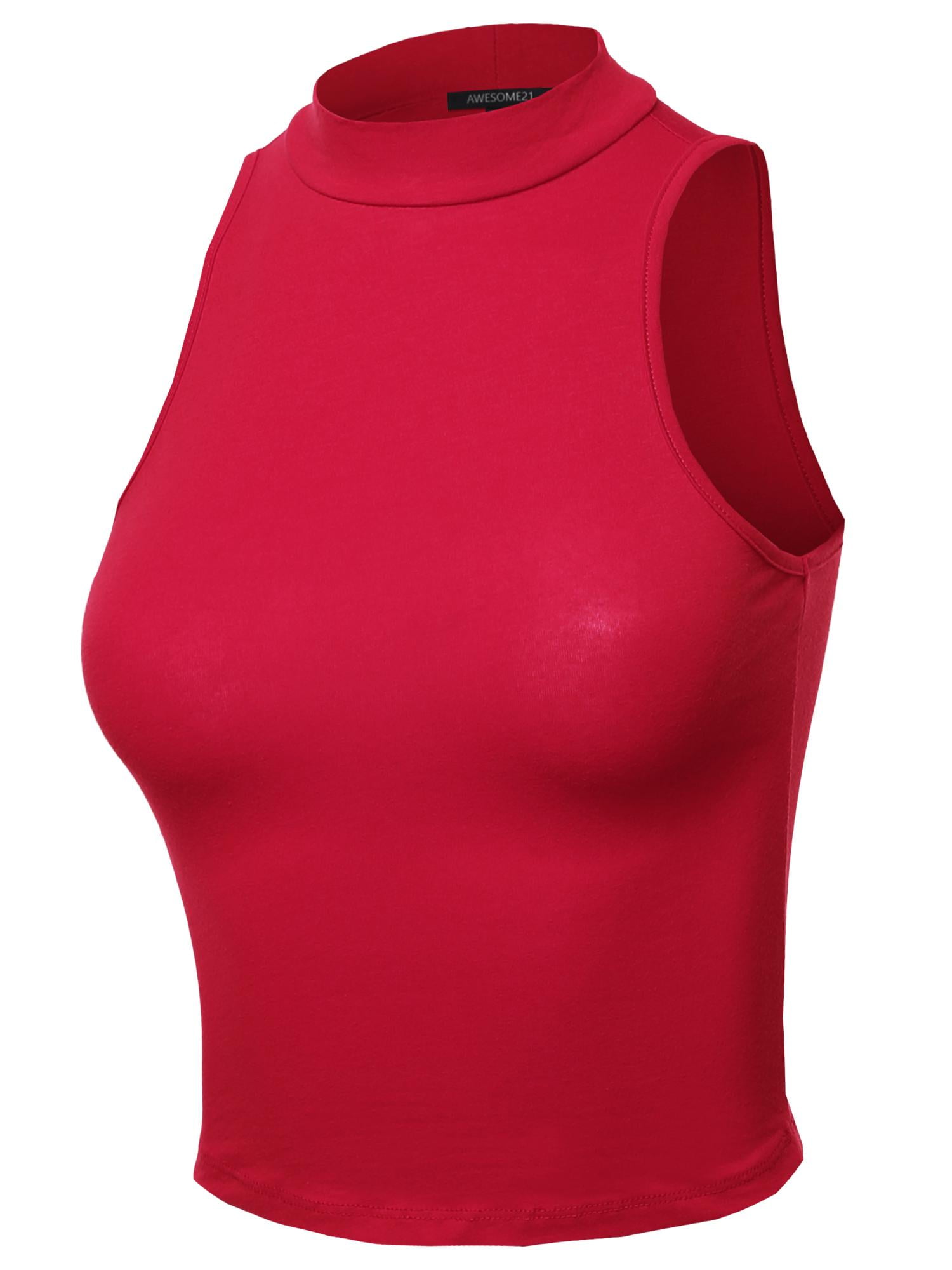 FashionOutfit Women's Solid Sleeveless Mock Neck Short Tank Top ...