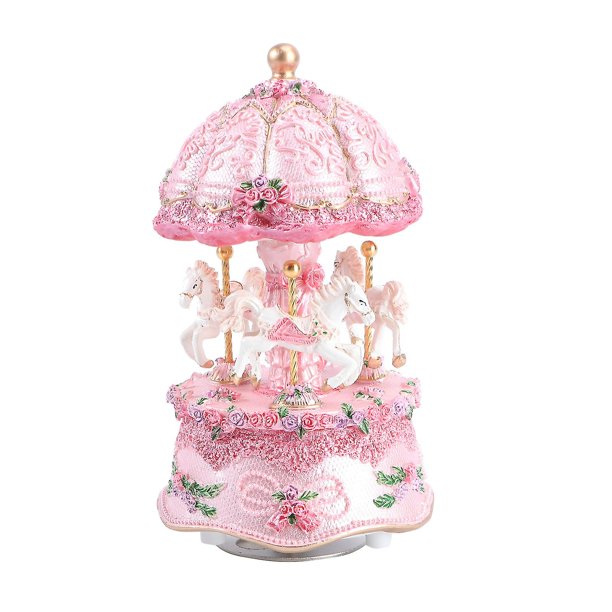 Luxury Creative Carousel Music Box Resin Color Change Led Light ...