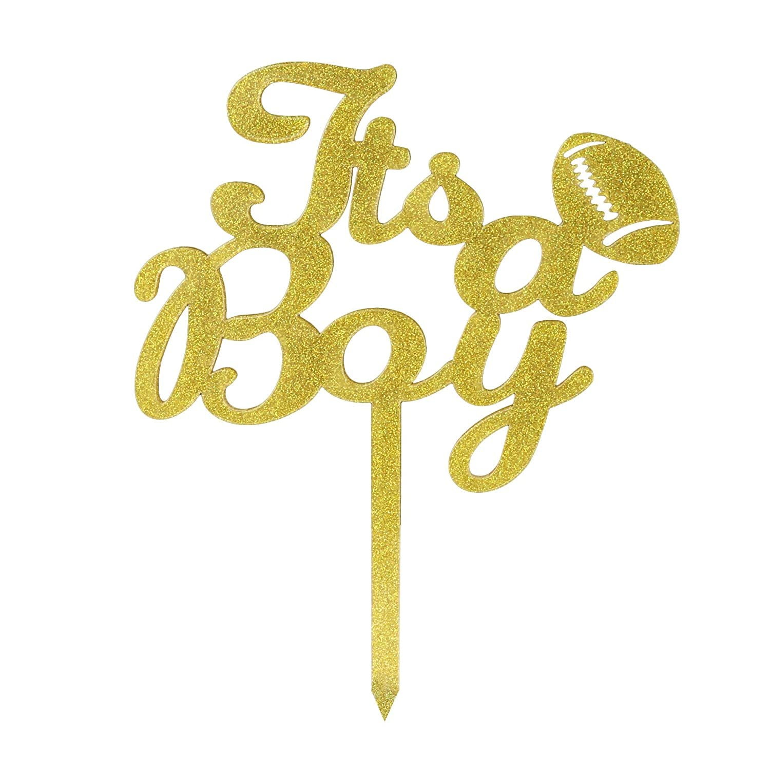 O'Creme Its-a-Boy Script Acrylic Gold-with-Glitter Cake Topper ...