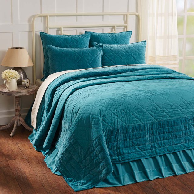 Teal Green Farmhouse Bedding Eleanor Cotton Pre-Washed Patchwork Velvet ...