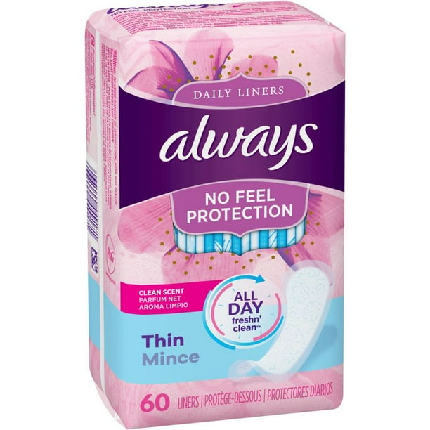 Always Thin Daily Liners Regular Clean Scent Wrapped, 60 Count - Walmart.ca