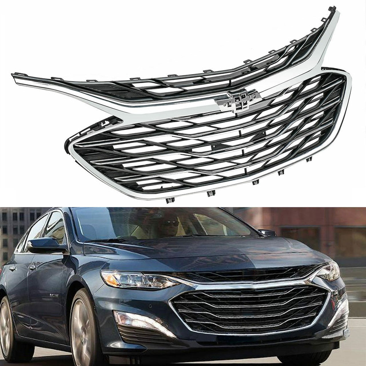 Labwork Front Upper & Lower Bumper Grille Kit Chrome Grill Fit for ...