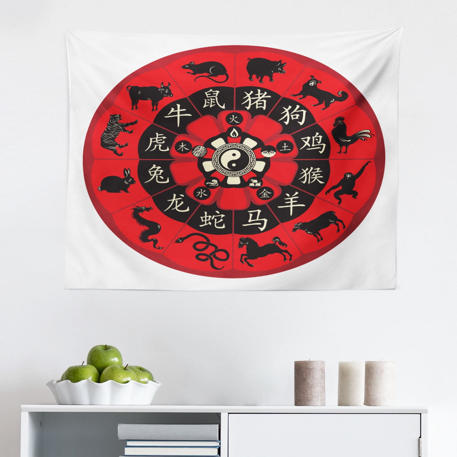 Zodiac Tapestry, Watercolor Effect Rounds with Horoscope Astrological ...