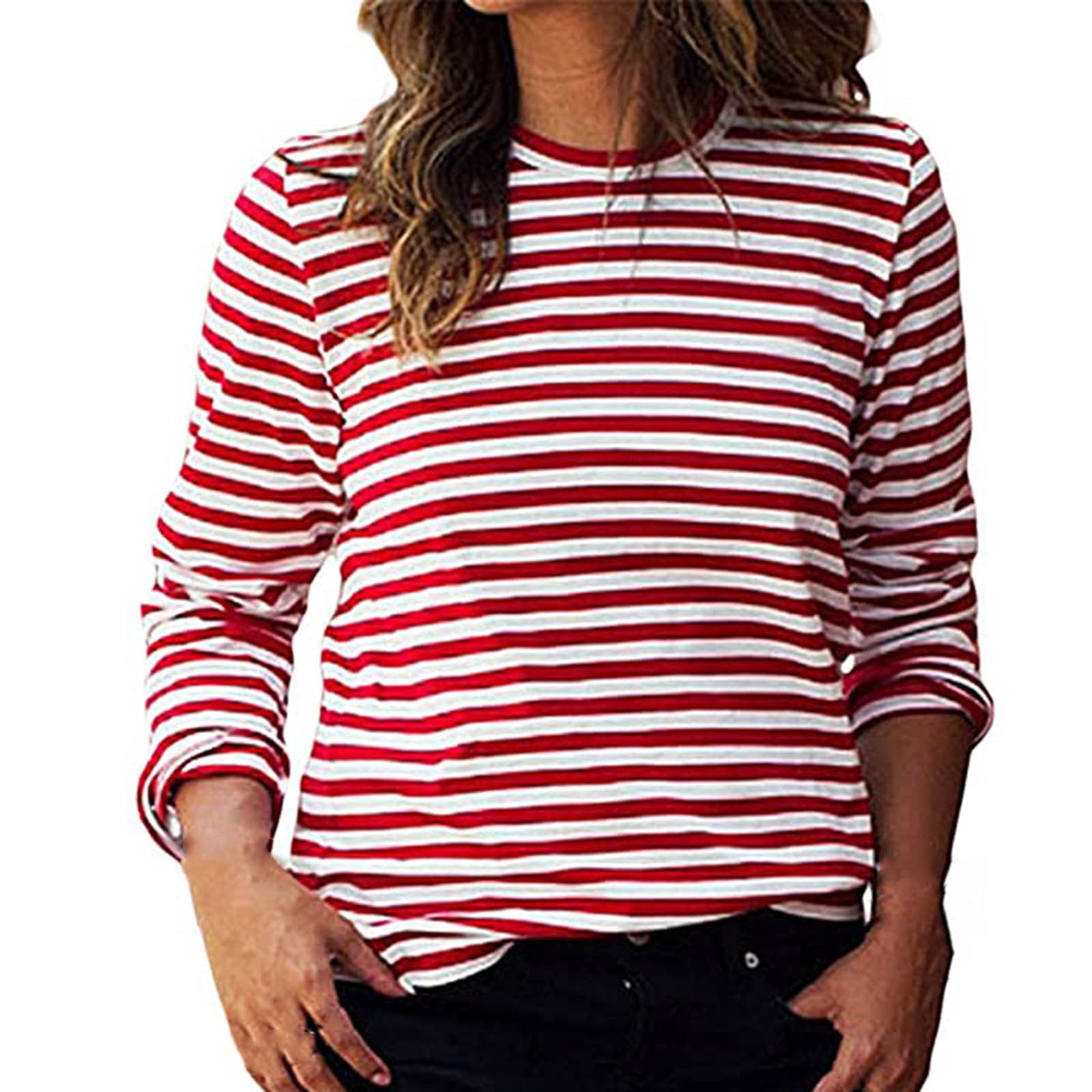 Click here for Yxmi Womens Long Sleeve T-Shirt  Striped Red And W... prices