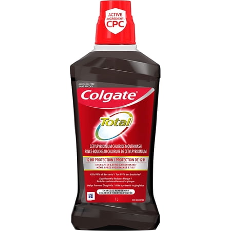Colgate Total Charcoal Mouthwash, Alcohol-Free, Peppermint, 1 L ...