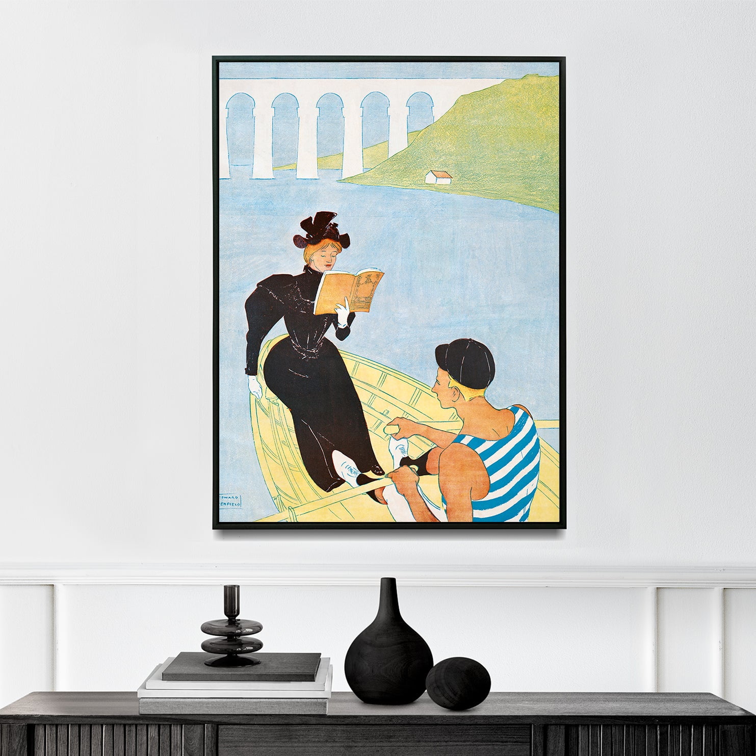 Woman Reading in a Row Boat - 1894 | Edward Penfield | Premium Fine Art ...