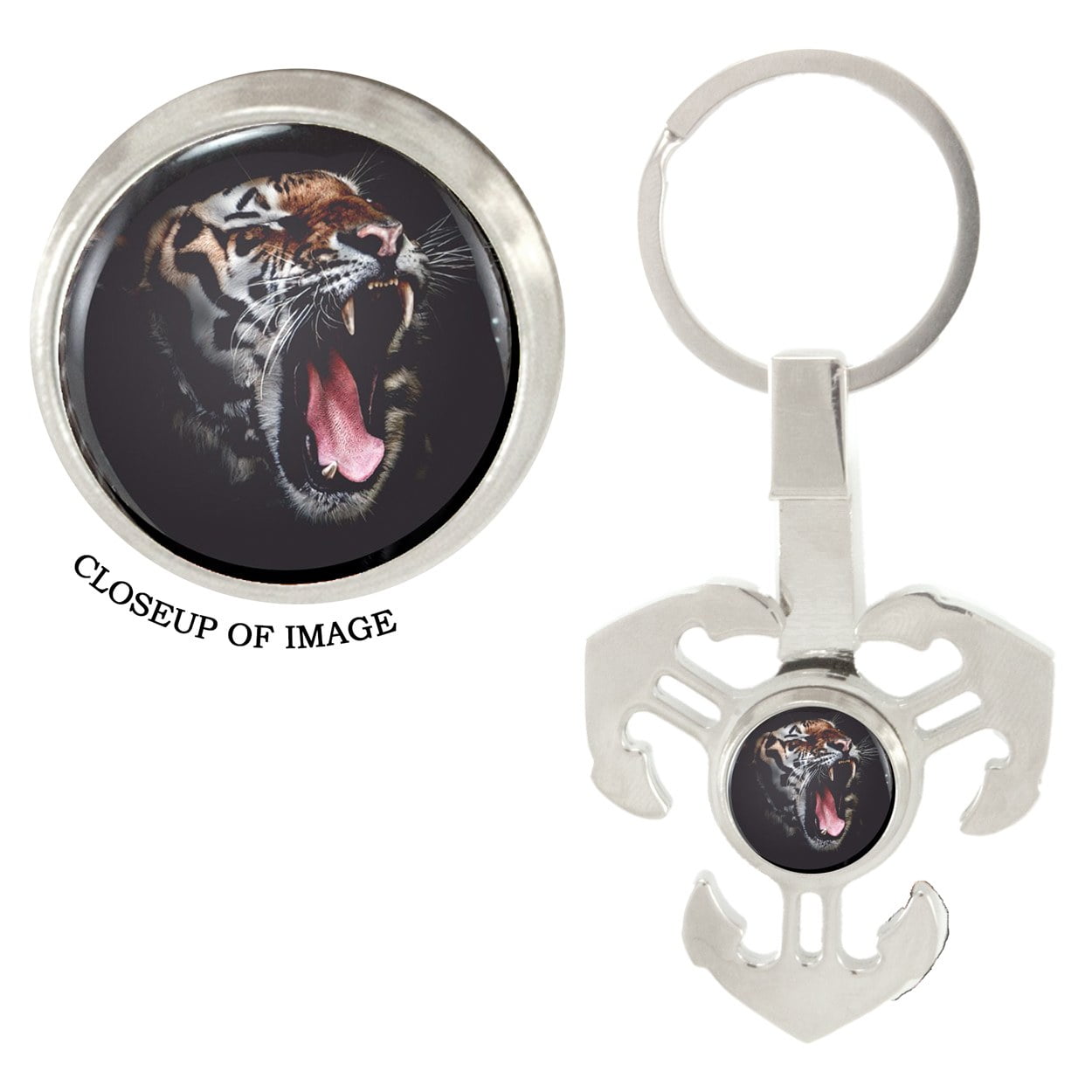 Photograph of a Yawning Tiger on Black Fidget Spinner Keychain ...