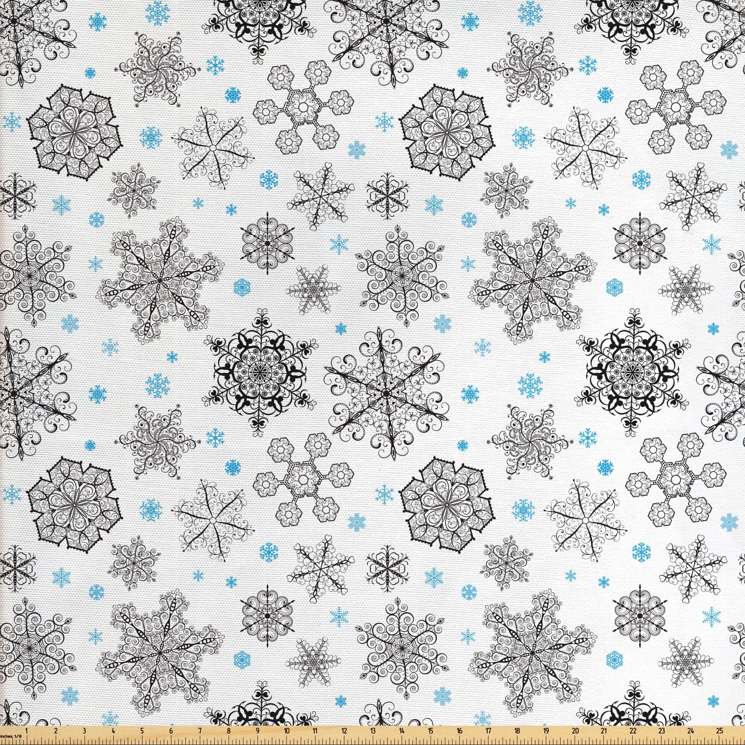 Snowflake Fabric by The Yard, Lace Style Arrangement of Snowflakes ...