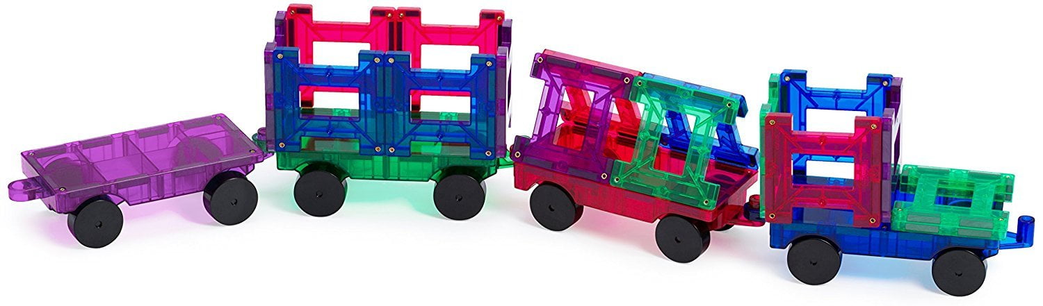 Playmags Magnetic Tiles Train Set, 20 Piece Accessory Set Includes 4 ...