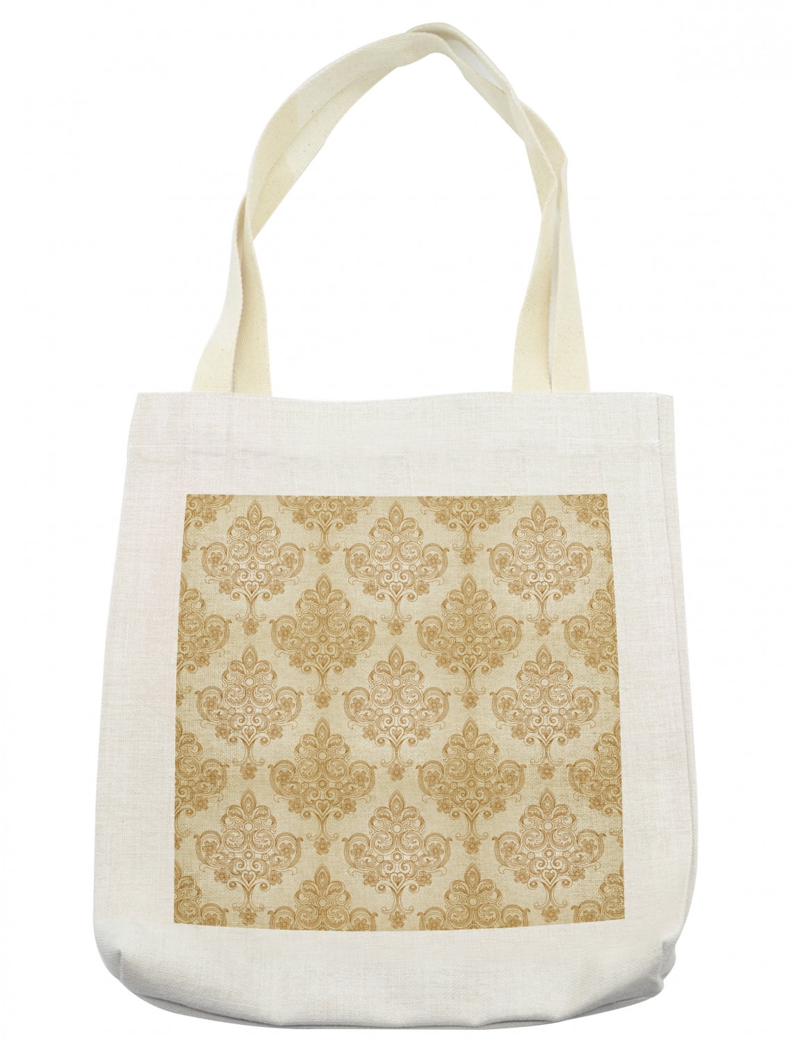 Ivory Tote Bag, Vintage Baroque Pattern with Curved Flower Lines Rococo ...