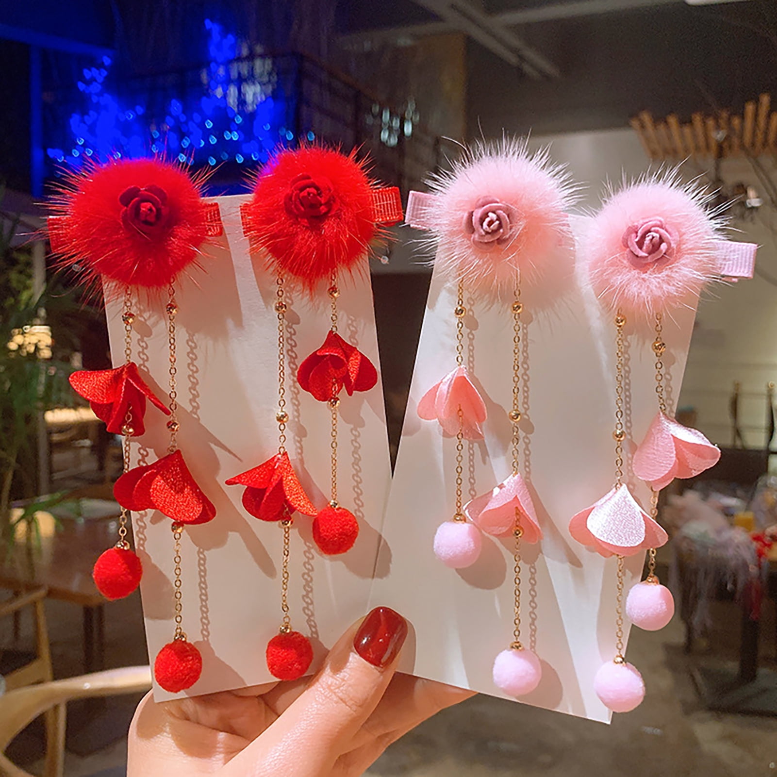Anvazise Hair Clips Pompom Balls Adorable Vintage Style Girls Fringed ...