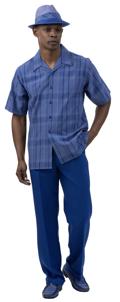 Men's 2 Piece Short Sleeve Walking Suit Check Pattern in Royal - 2065 ...