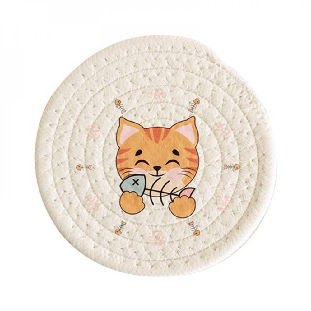 Baywell Woven Cartoon Cat Placemats, Round Placemats for Dining Table ...