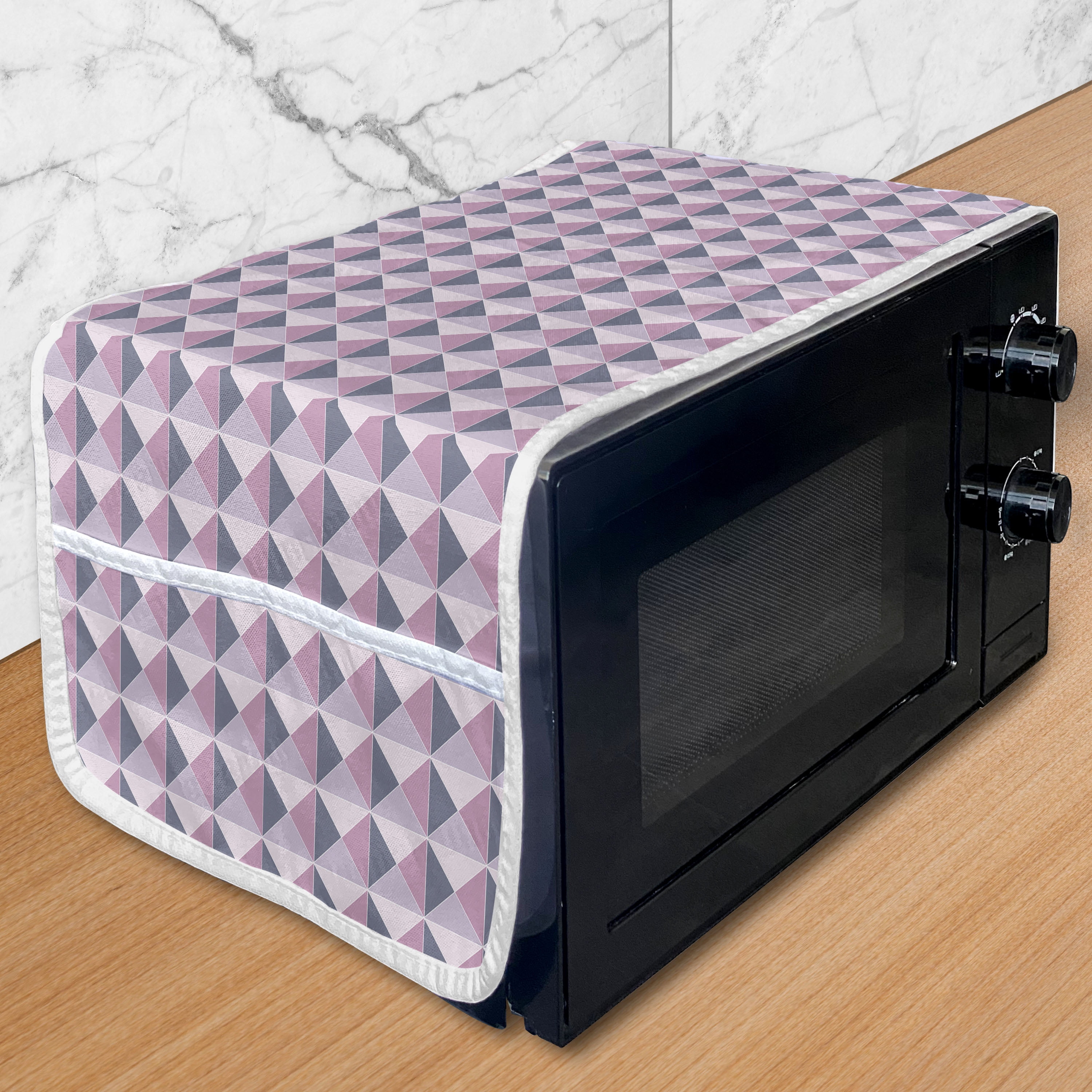 Geometric Microwave Oven Cover, Ornamental Grid Style Arrangement with ...