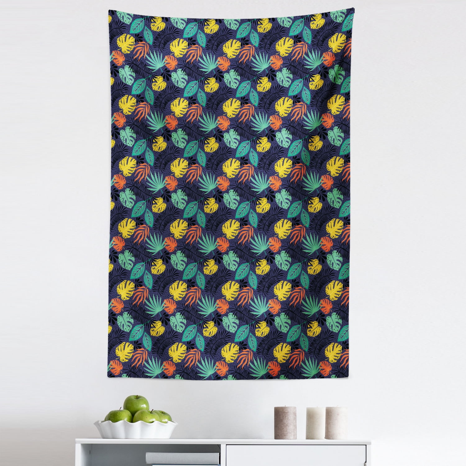 Leaves Tapestry, Jumbled Pieces of Colorful Graphic Tropical Foliage ...