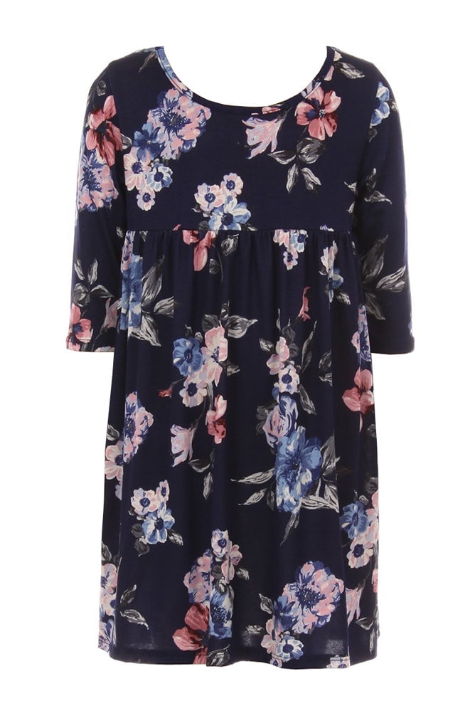 Honey Vanilla Girls' Shirring Floral Tunic Dress with Easy Removable ...
