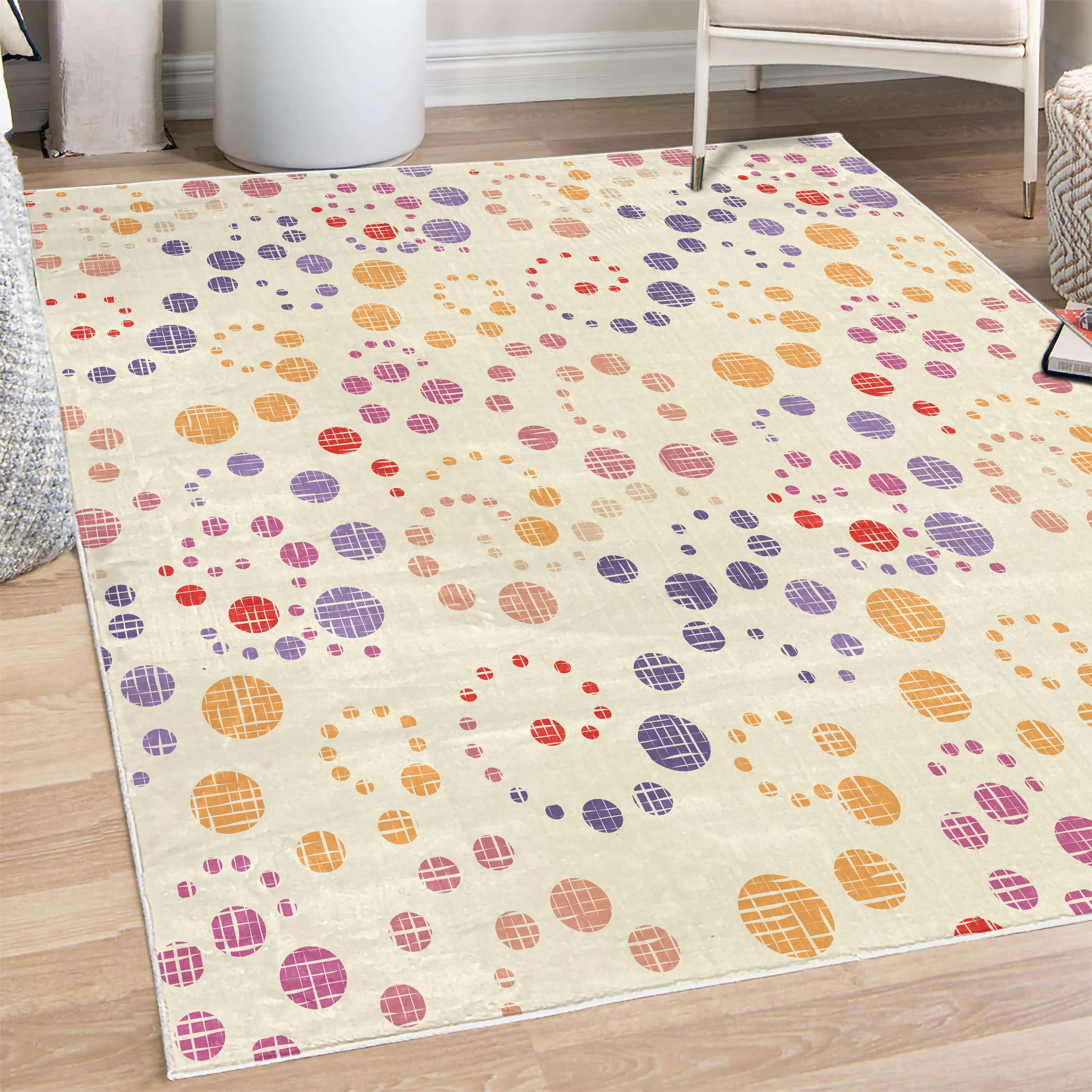 Modern Art Decorative Rug, Grunge Polka Dots Spots Backdrop Motif Retro ...