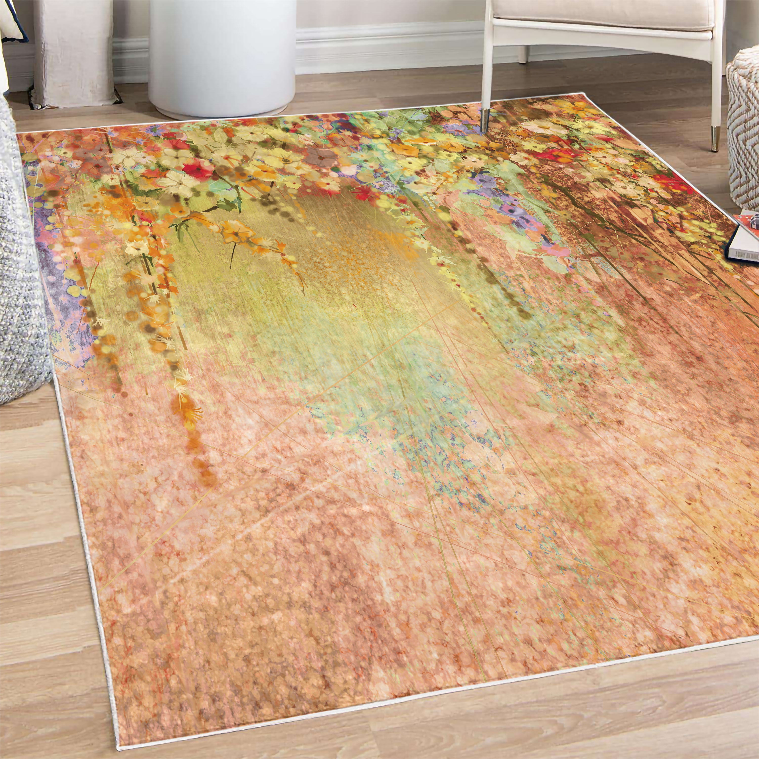 Flower Decorative Rug, Abstract Herbs Alternative Medicine Blossoms Ivy ...