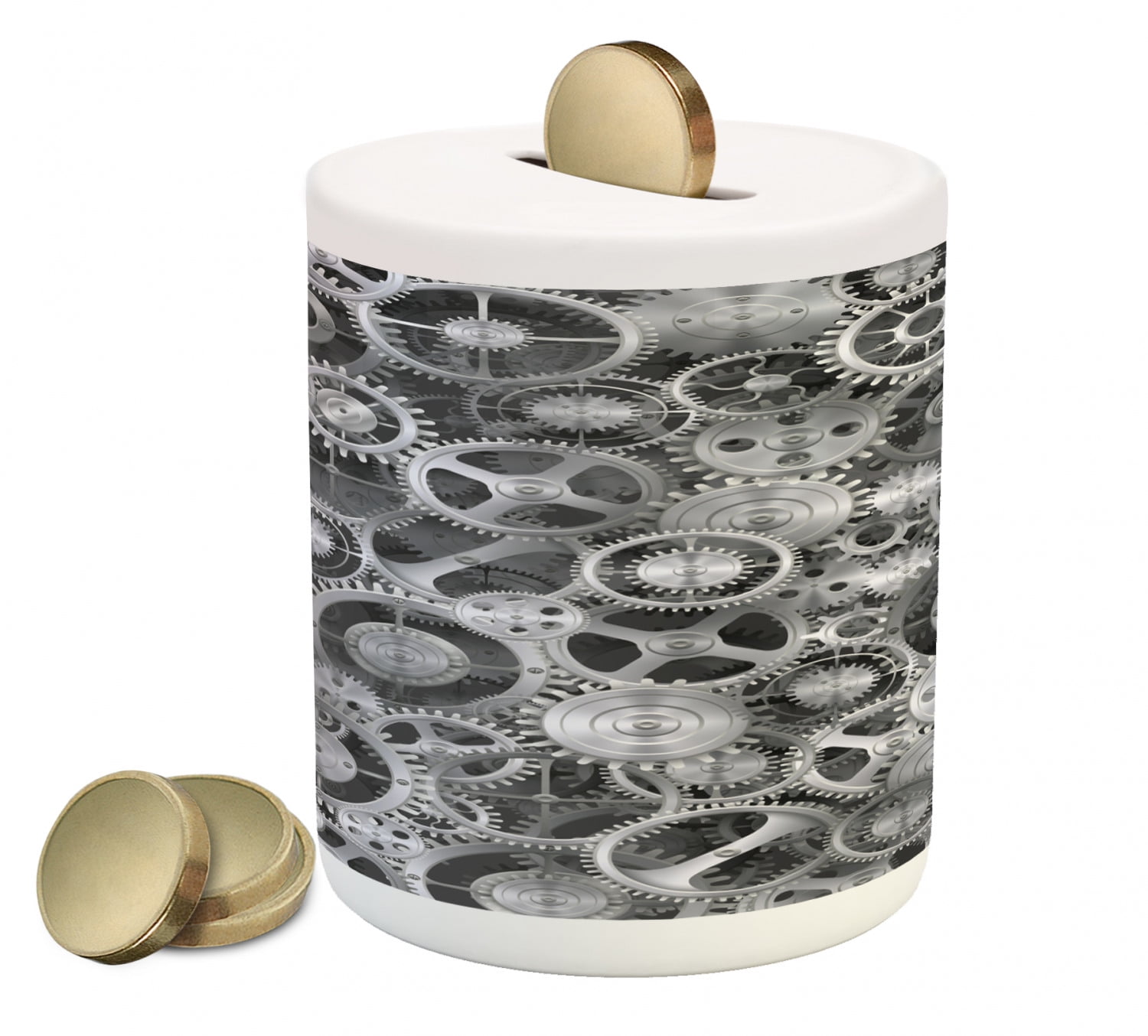 Clock Piggy Bank, Realistic Look Cogwheels Mechanism Gear Engineering ...