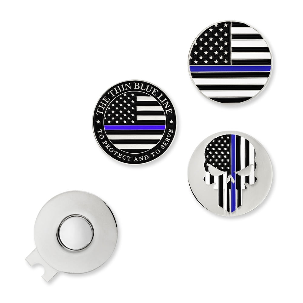 PinMart’s Thin Blue Line 3 Pack Magnetic Ball Markers and Hat Clip ...