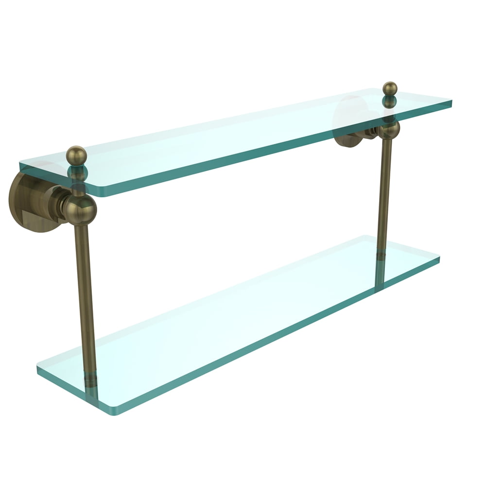 Astor Place Collection 22-in Two Tiered Glass Shelf in Antique Brass ...