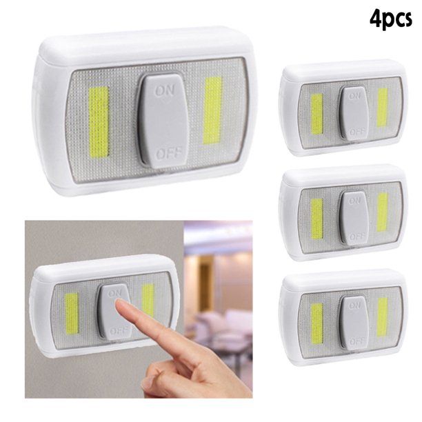 4 Pack Wall Night Lights COB LED Switch Battery Operated Dual Wireless ...