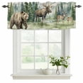 Bear Moose 2 Panels Kitchen Valance, Brown Wildlife Animal Rustic Green ...