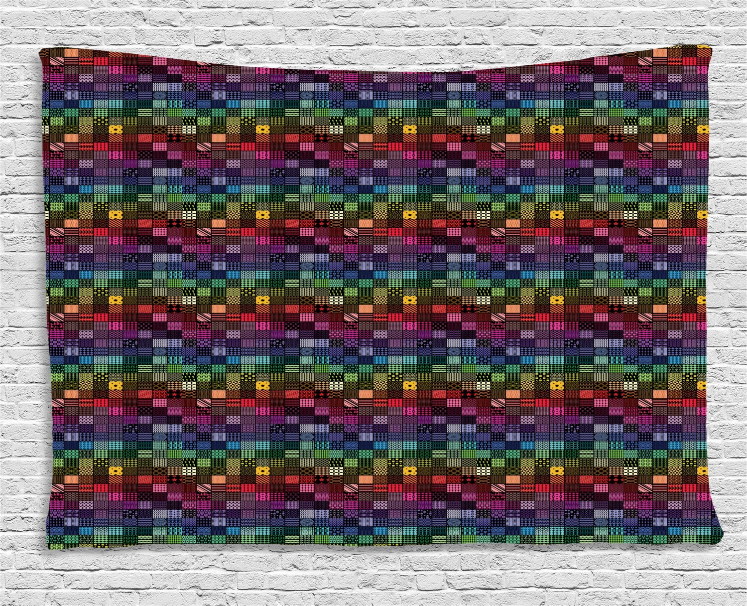 Patchwork Tapestry, Squares Tile Design with Ethnic Motifs Forming ...