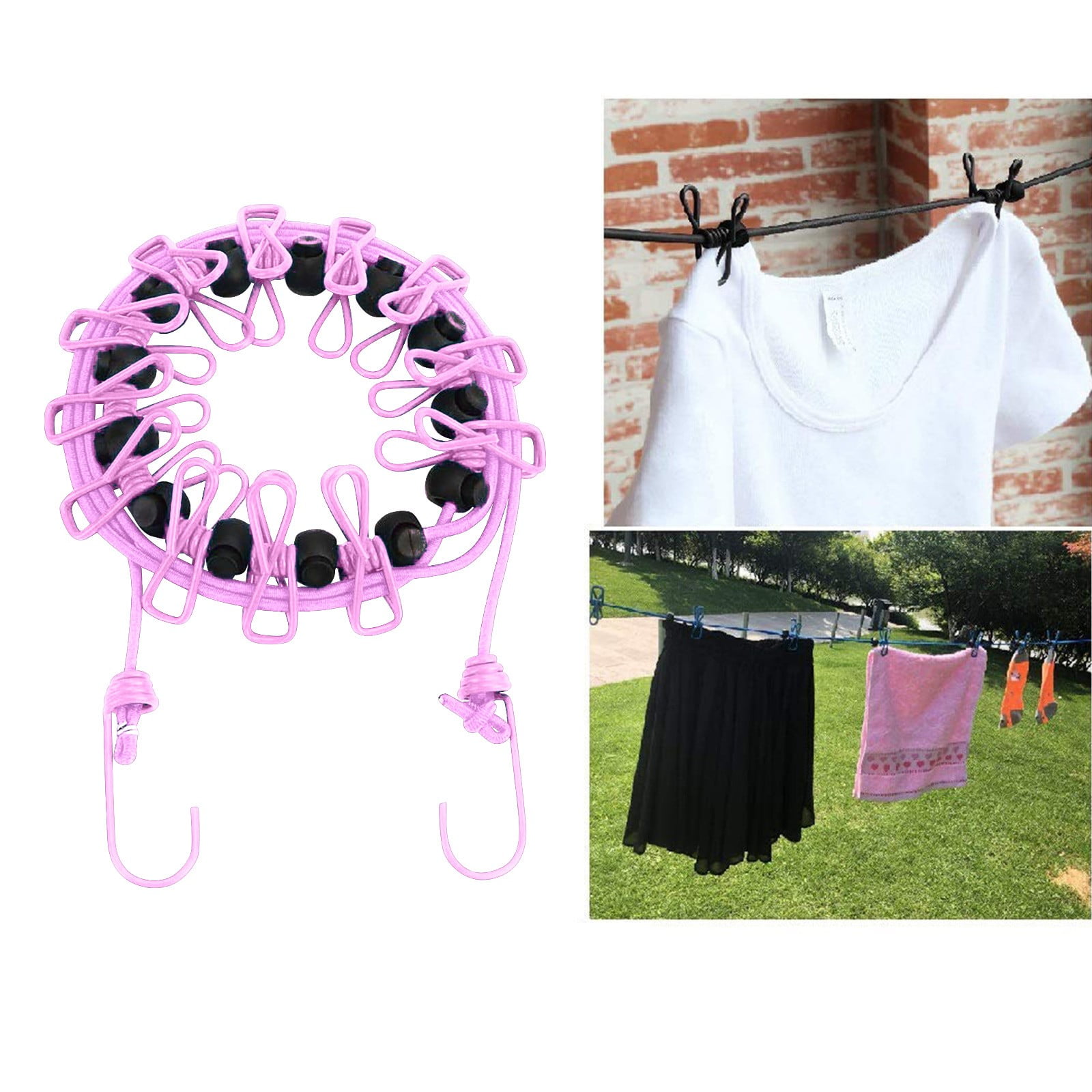 amousa Portable Clothesline With 12 Clothespins Retractable Elastic ...