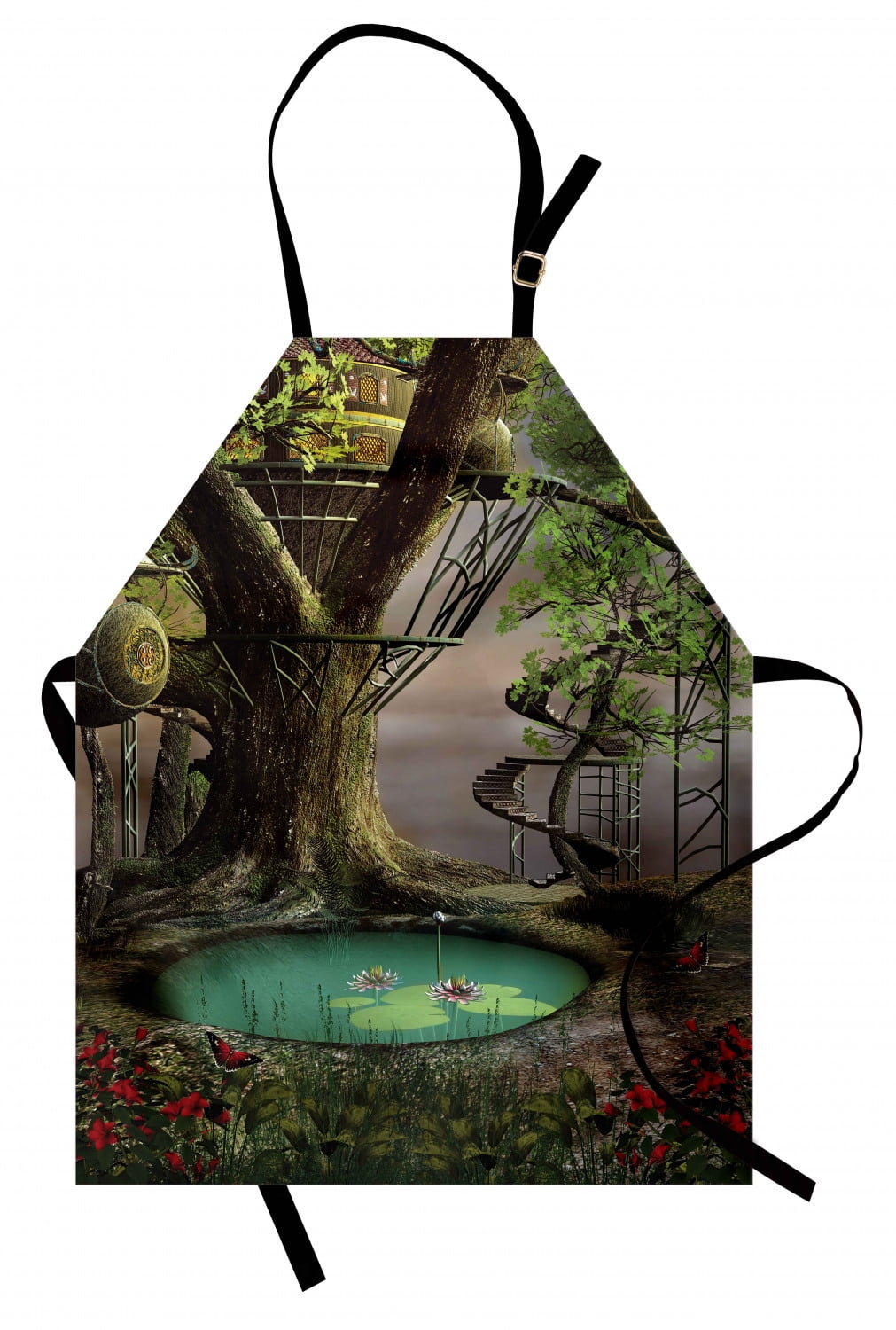 Tree Apron, Realistic Illustration of Enchanted Tree Fort and Lotus ...