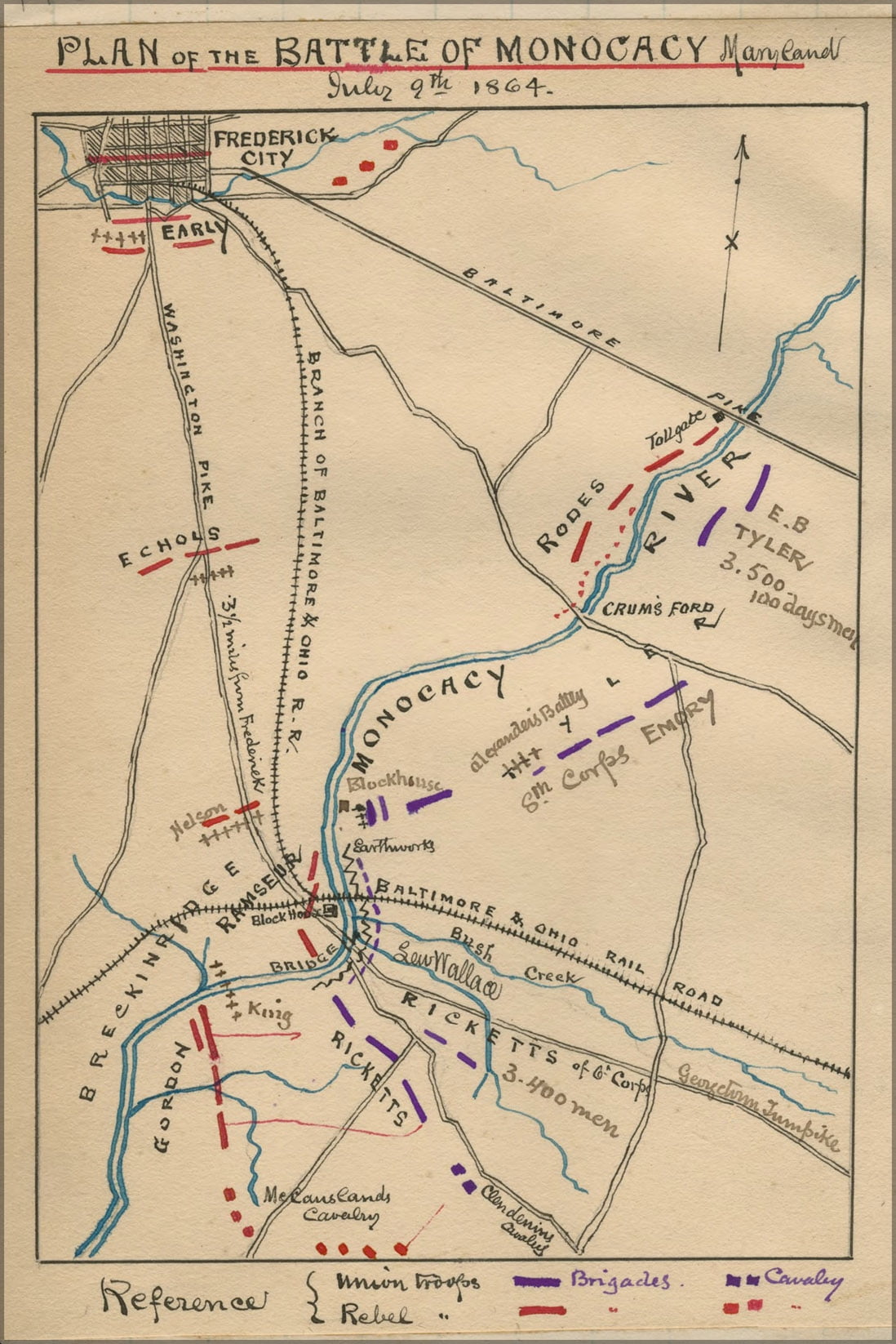 24"x36" Gallery Poster, map of Battle of Monocacy, Maryland, July 9th ...
