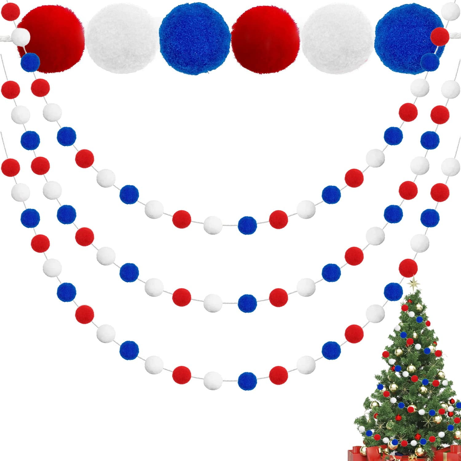 Christmas Felt Ball Garland 3-Pack - Red, White, Green Ball & Candy ...