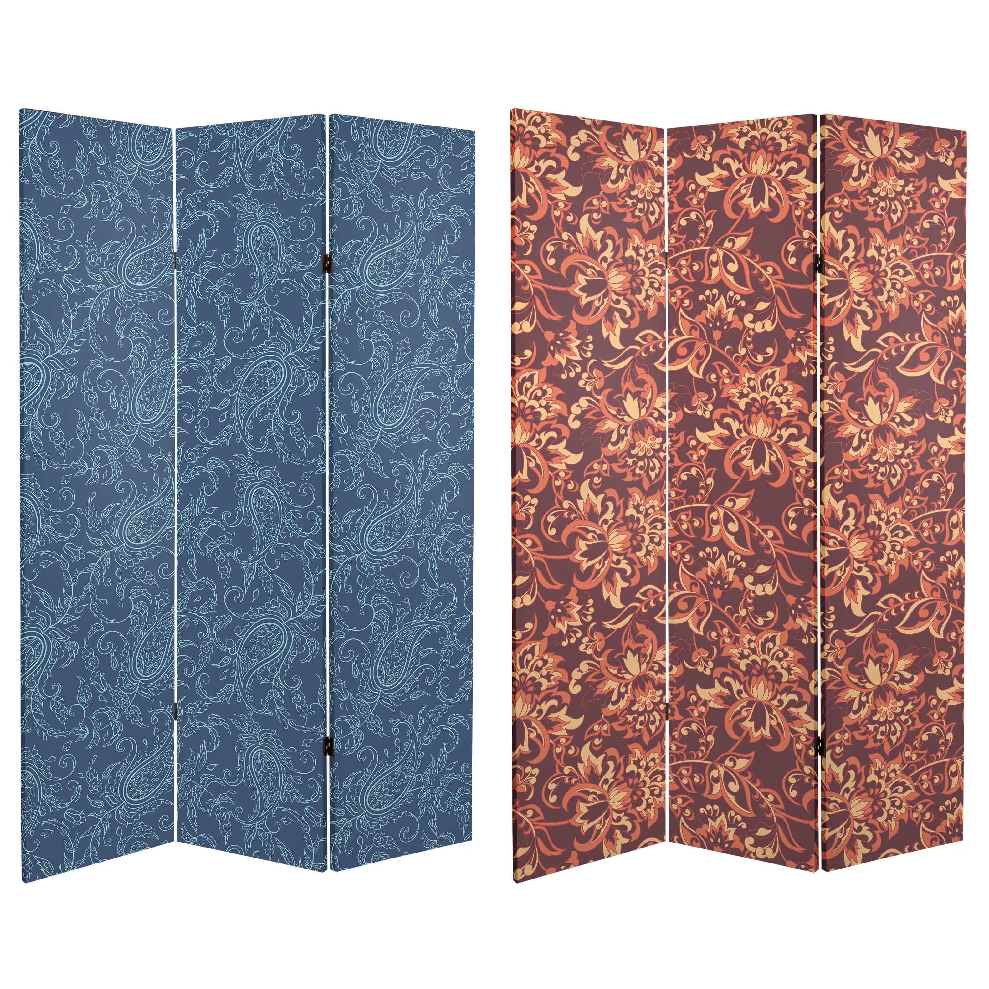 Oriental Furniture 6 ft. Tall Double Sided Floral Wallpaper Canvas Room ...