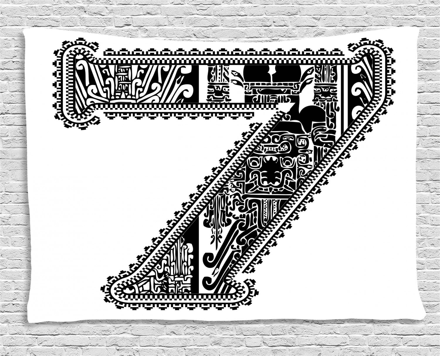 Number Tapestry, Antique Seven Symbol with Classic Ornamental Aztec ...
