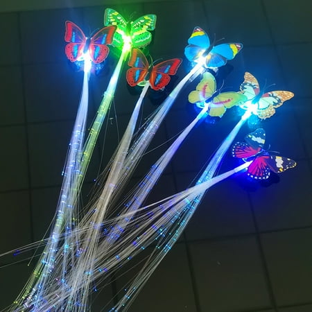 HEIBIN 7 Piece Butterfly Hair Clips, LED Fiber Optic Braid Hair Clips ...
