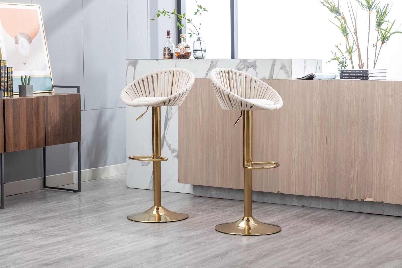 Velvet Bar Stools Set of 2,Height Ajustable Swivel Kitchen Bar Chairs ...