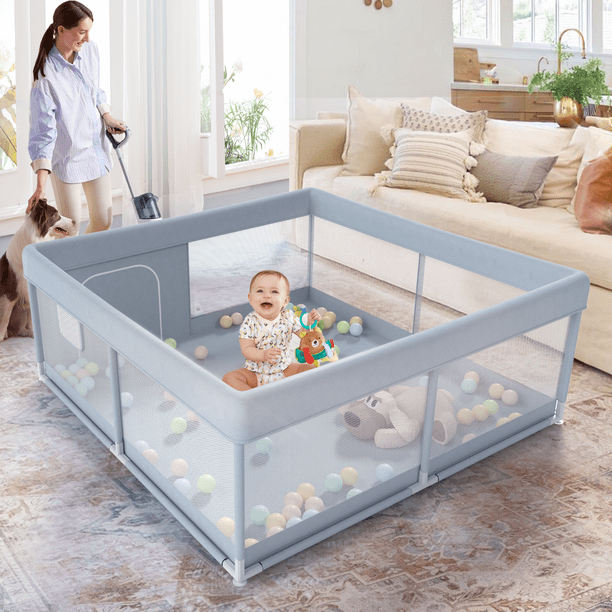 Pkinoicy 47x47inch Small Baby Play Pen, Grey Baby Playpen, Playpen for ...