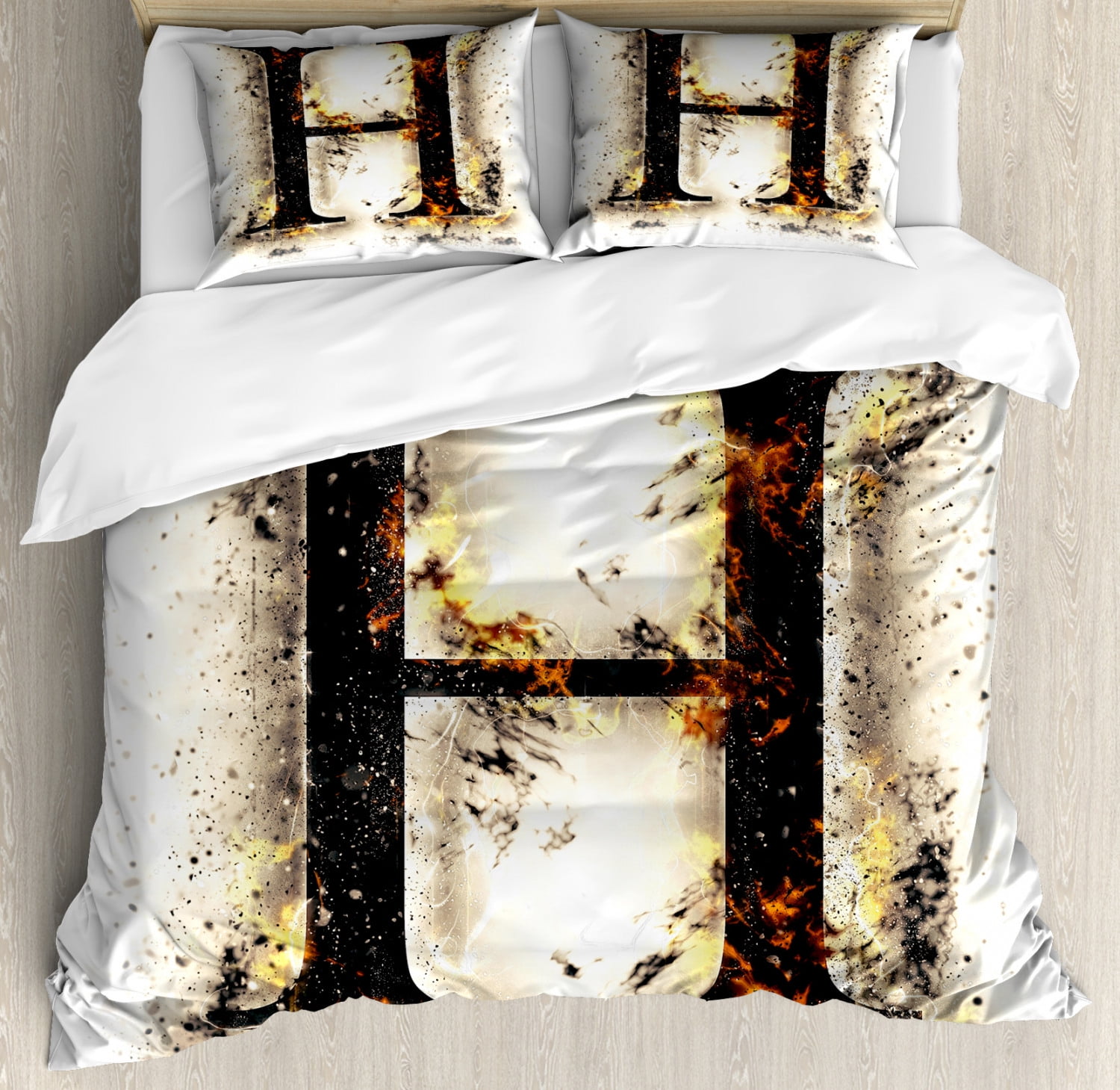 Letter H Queen Size Duvet Cover Set, H Symbol Ablaze Design Alphabet ...