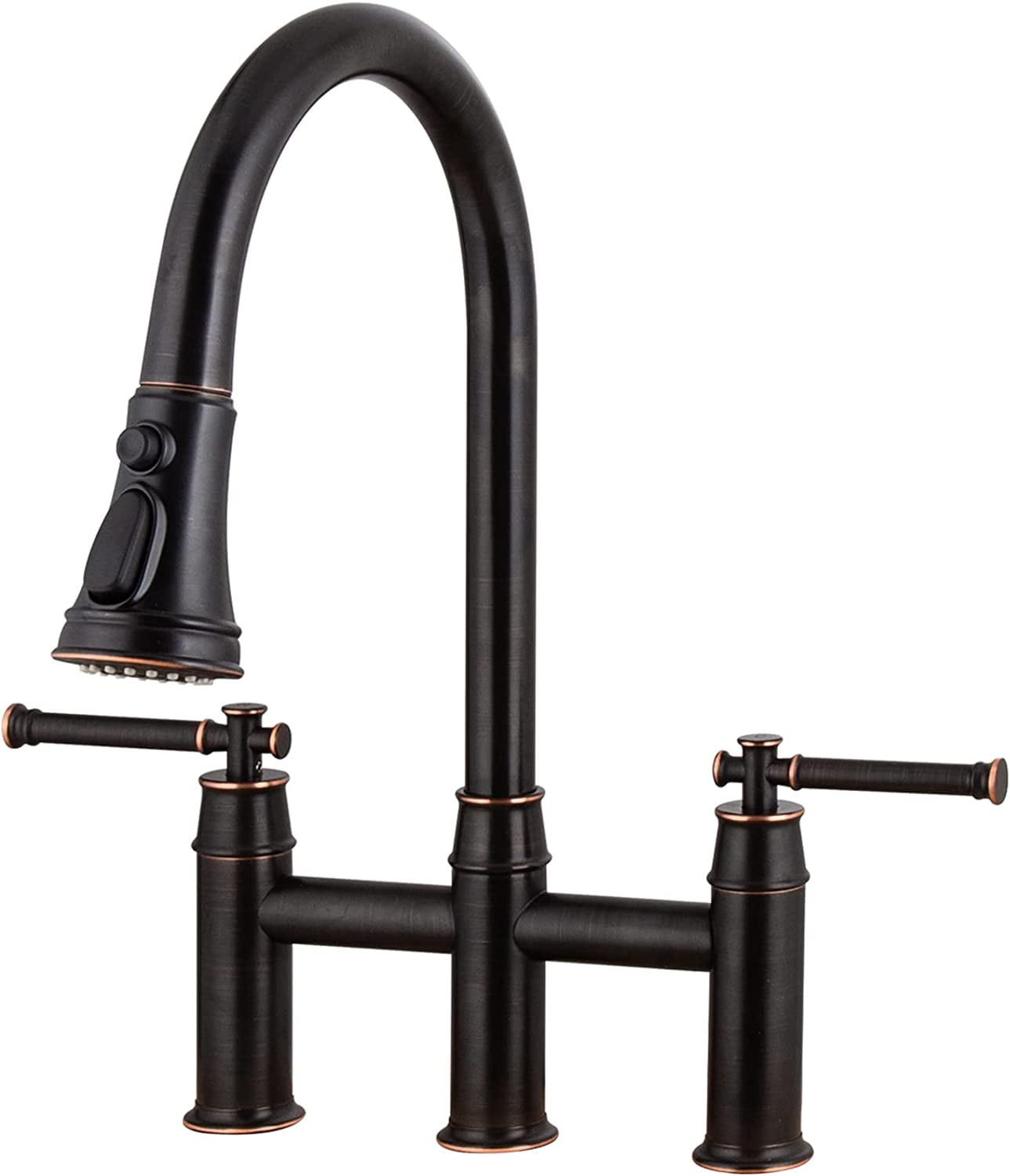 Brushed Gold Bridge Kitchen Faucet with Pull Down Sprayer, Lava Odoro ...