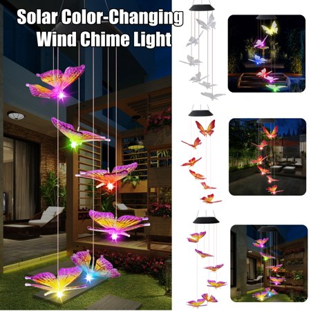 Solar Mobile LED Light Color Changing Wind Chimes Bells Butterfly ...