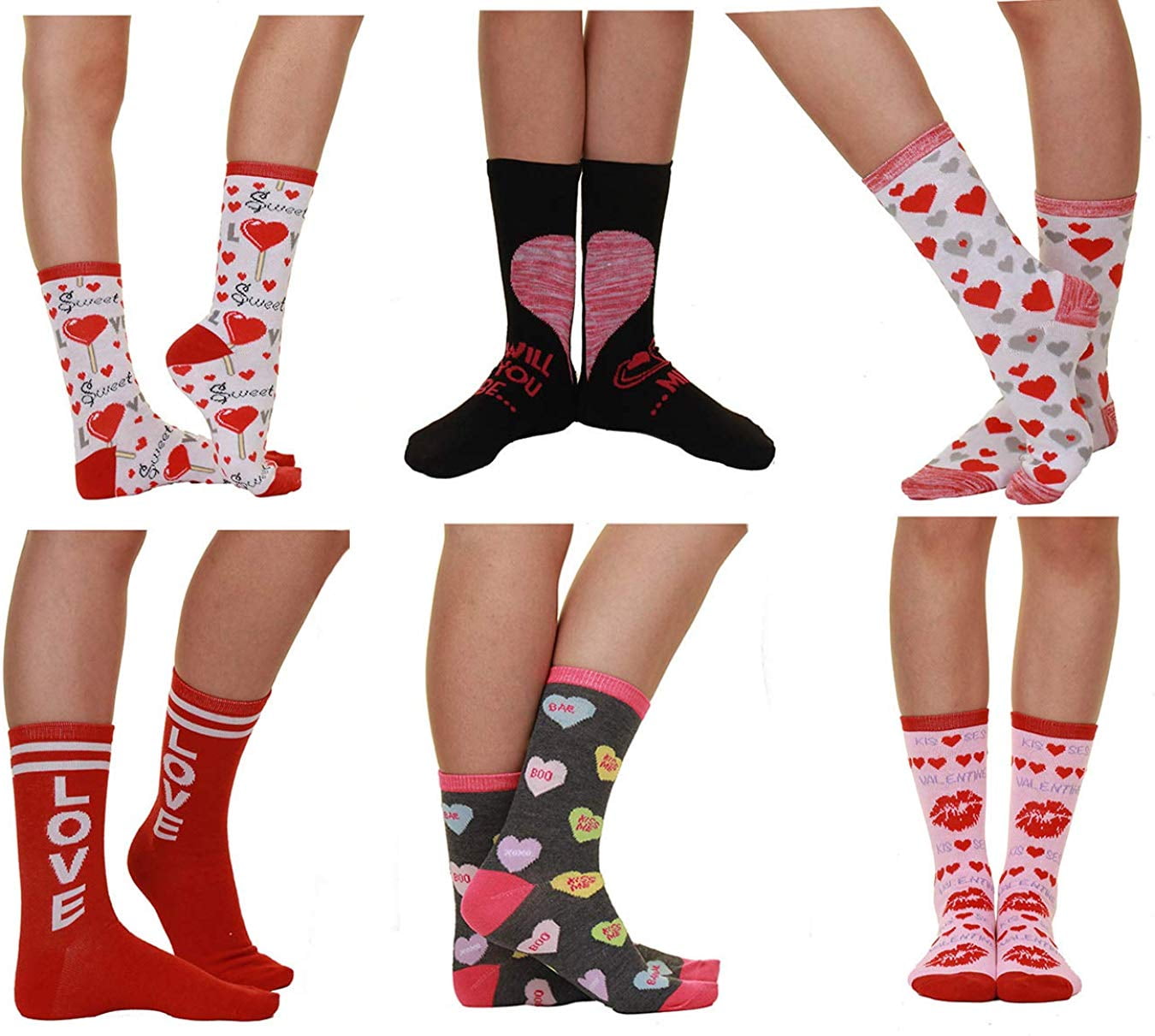 Gilbins Valentines Day Soft Crew Socks Xoxo Kiss Hug Love Prints