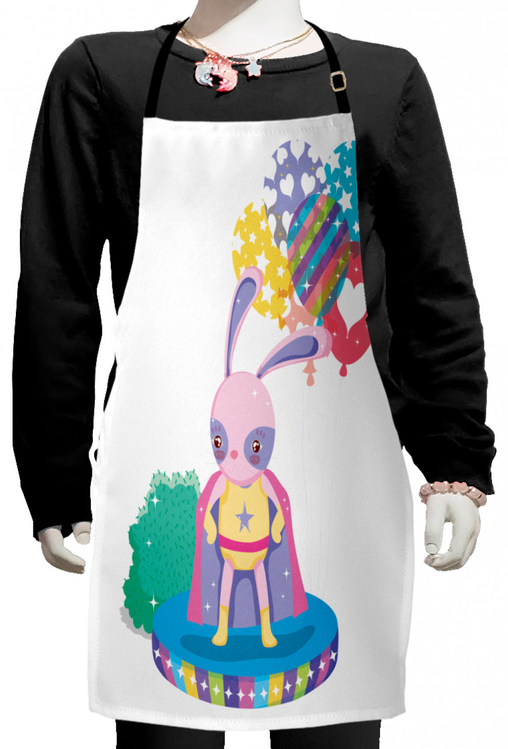 Cartoon Kids Apron, Nursery Themed Image of Funny Rabbit in Hero ...