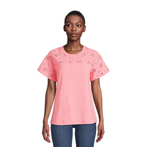 Time and Tru Women's Eyelet Yoke Top - Walmart.com