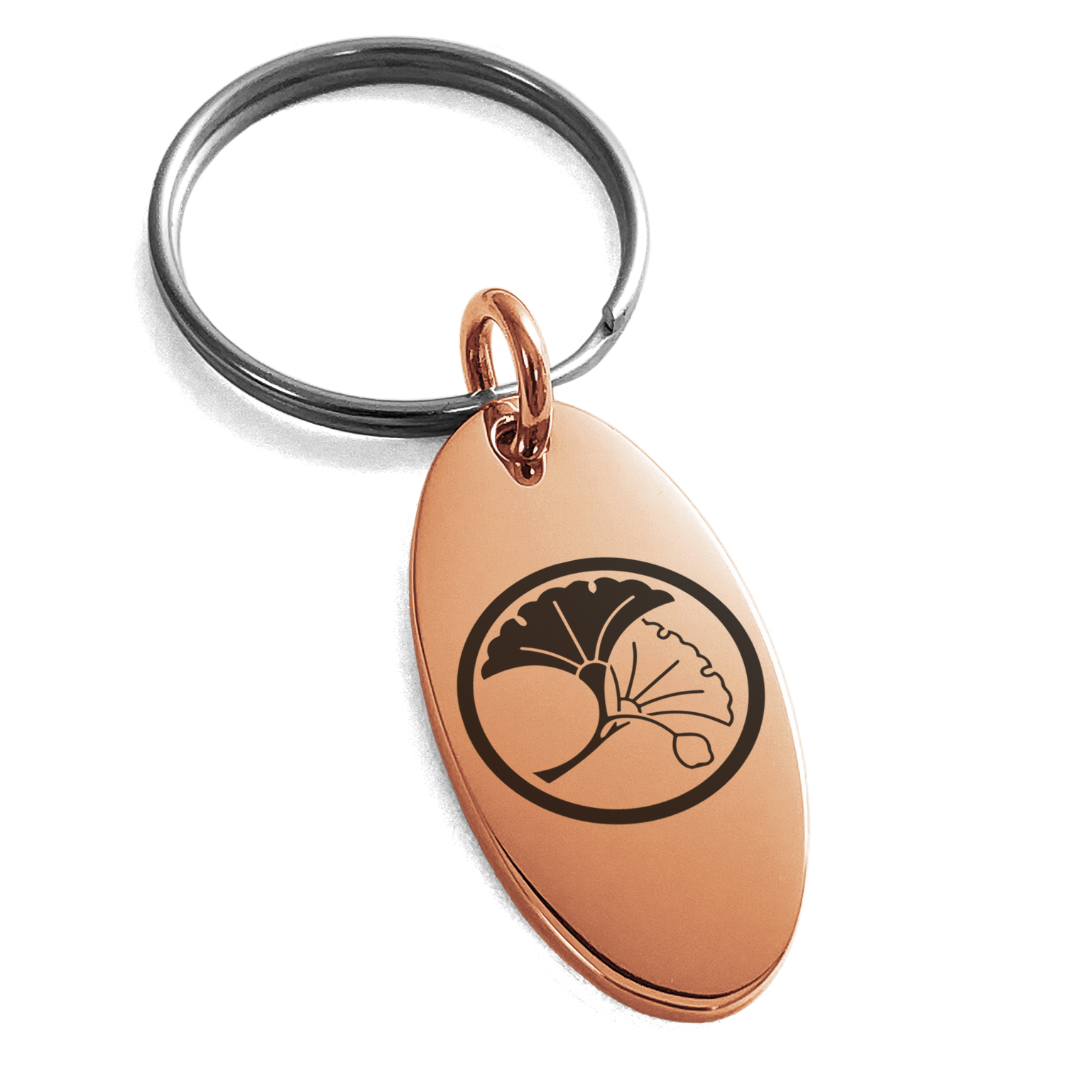 Stainless Steel Yin Yang Ginkgo Leaves Kamon Crest Engraved Small Oval ...