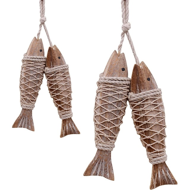 Decor Hanging Wooden Fish Decorated Antique Wall Decorations Indoor ...