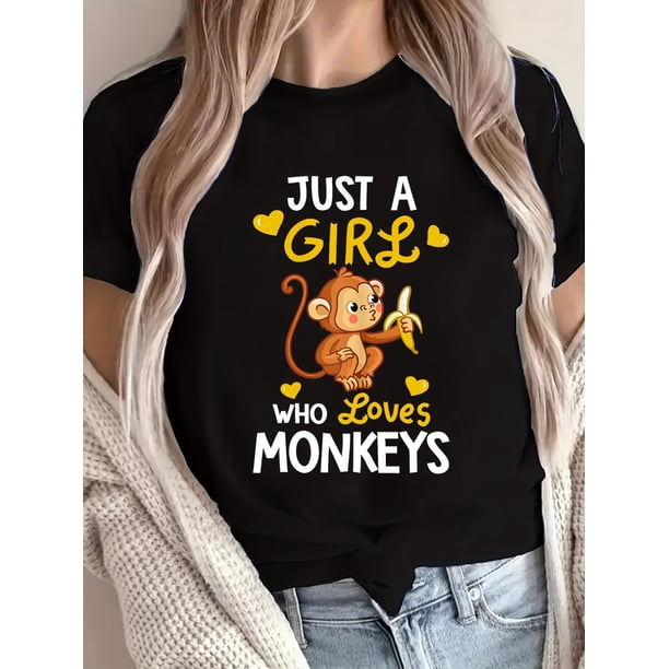 Camiseta negra para mujer "Just a Girl Who Loves Monkeys" - Cuello ...